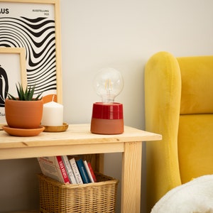 Yellow Ceramic Table Lamp, Pottery Bedside Night Light, Unique Small ...