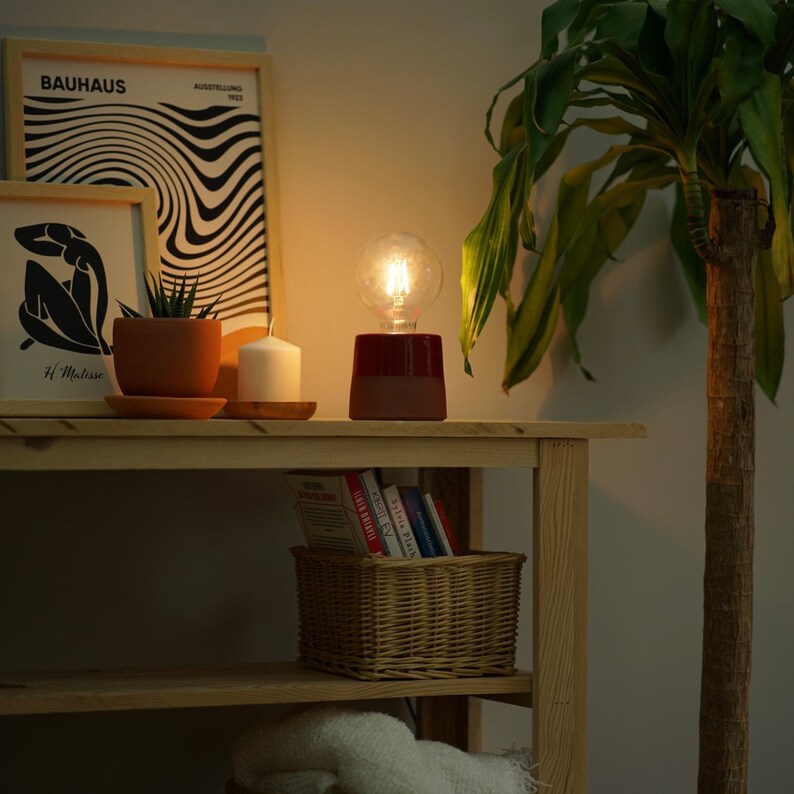 Red Ceramic Small Table Lamp Bedside Lighting Boho Desk - Etsy