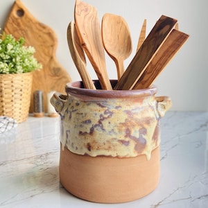 Large Pottery Utensil Holder, Ceramic Spoon Caddy, Rustic Farmhouse ...