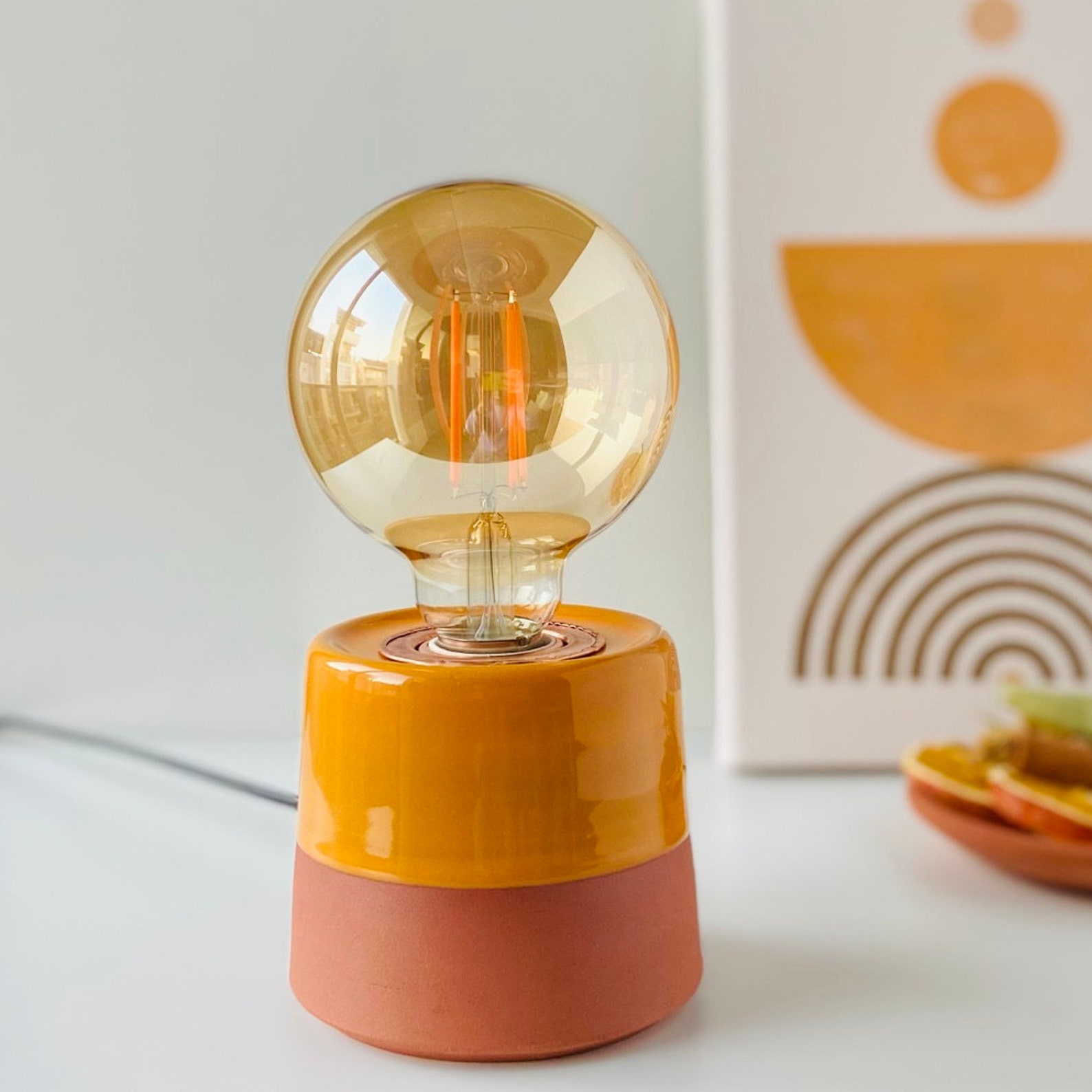 Red Ceramic Small Table Lamp Bedside Lighting Boho Desk - Etsy