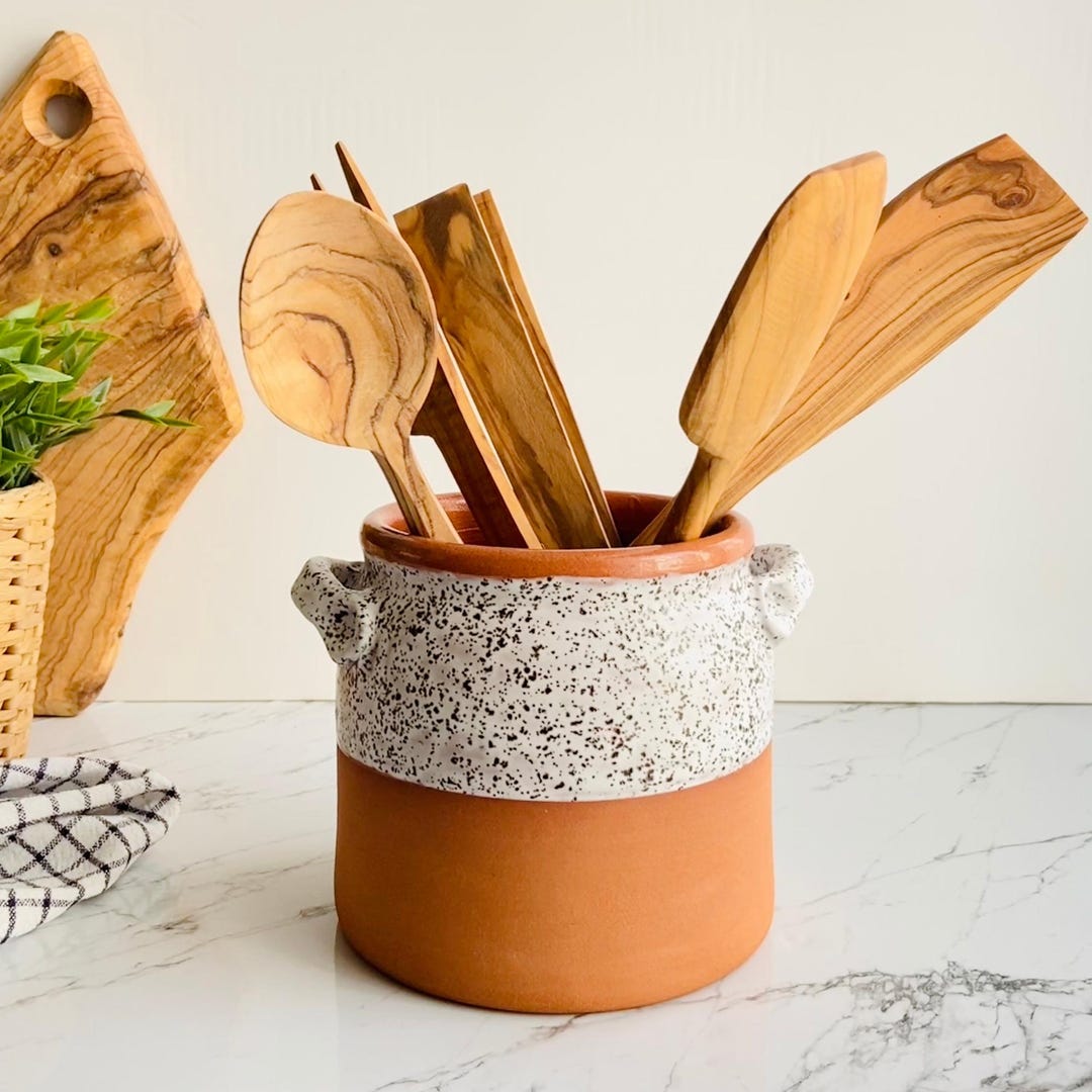 Large Pottery Utensil Holder, Kitchen Organizer, Ceramic Spoon Holder ...