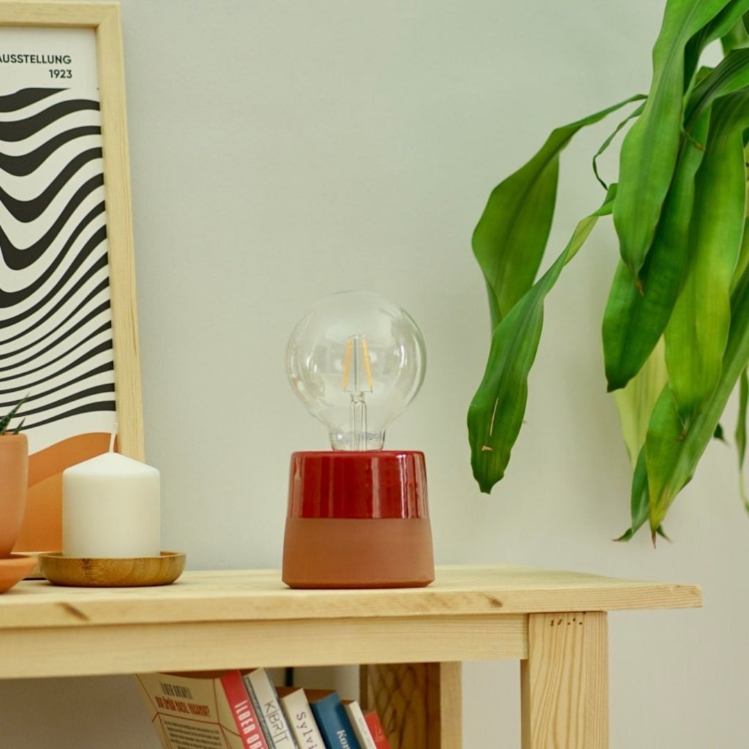 Red Ceramic Small Table Lamp Bedside Lighting Boho Desk - Etsy