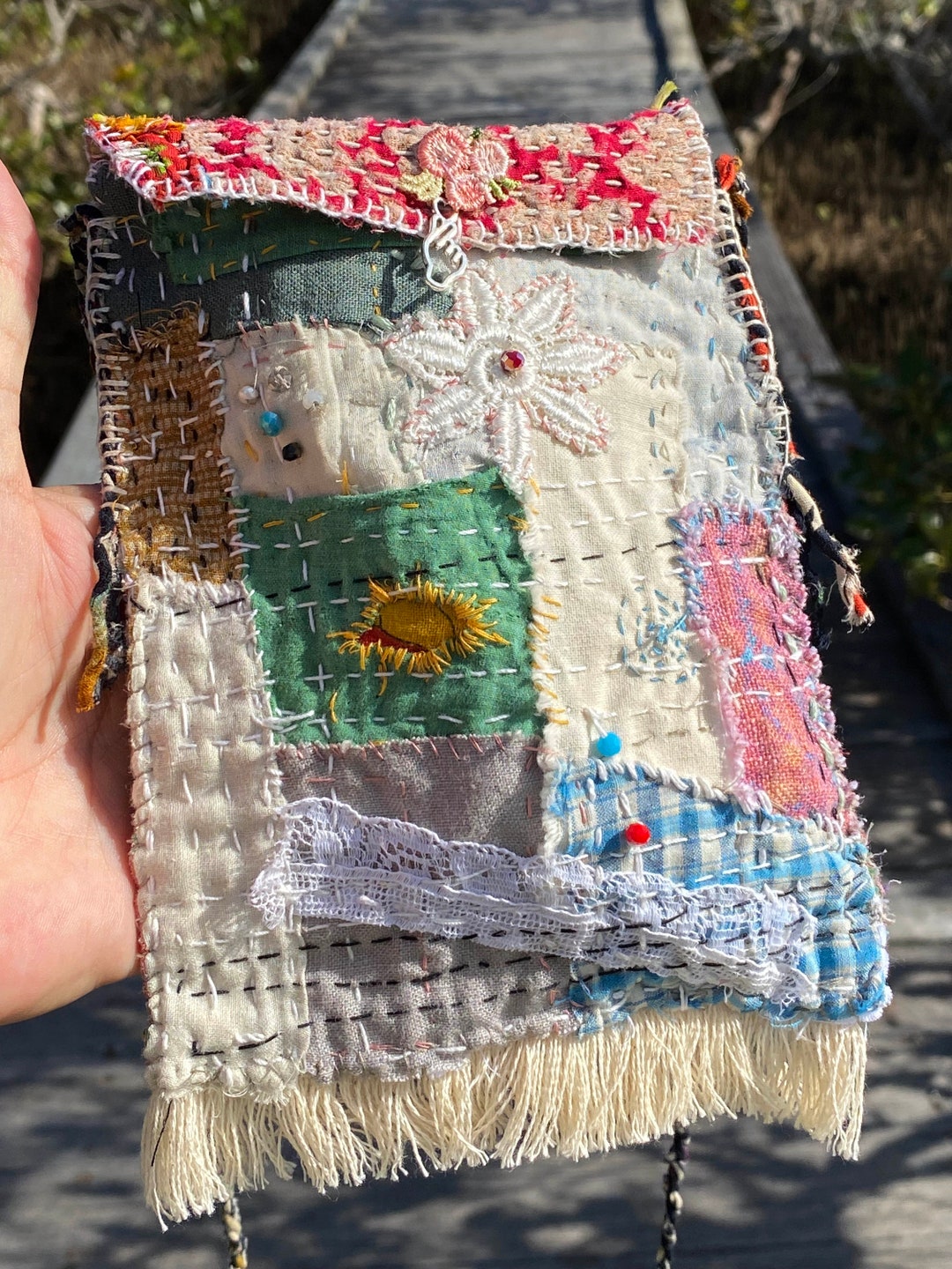 Handmade Boro Sashiko Patchwork Crossbody Bag: Embroidered Phone Pouch ...