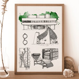 Le Corbusier Collage, Villa Savoye, Ronchamp, Notre Dame Du Haut ...