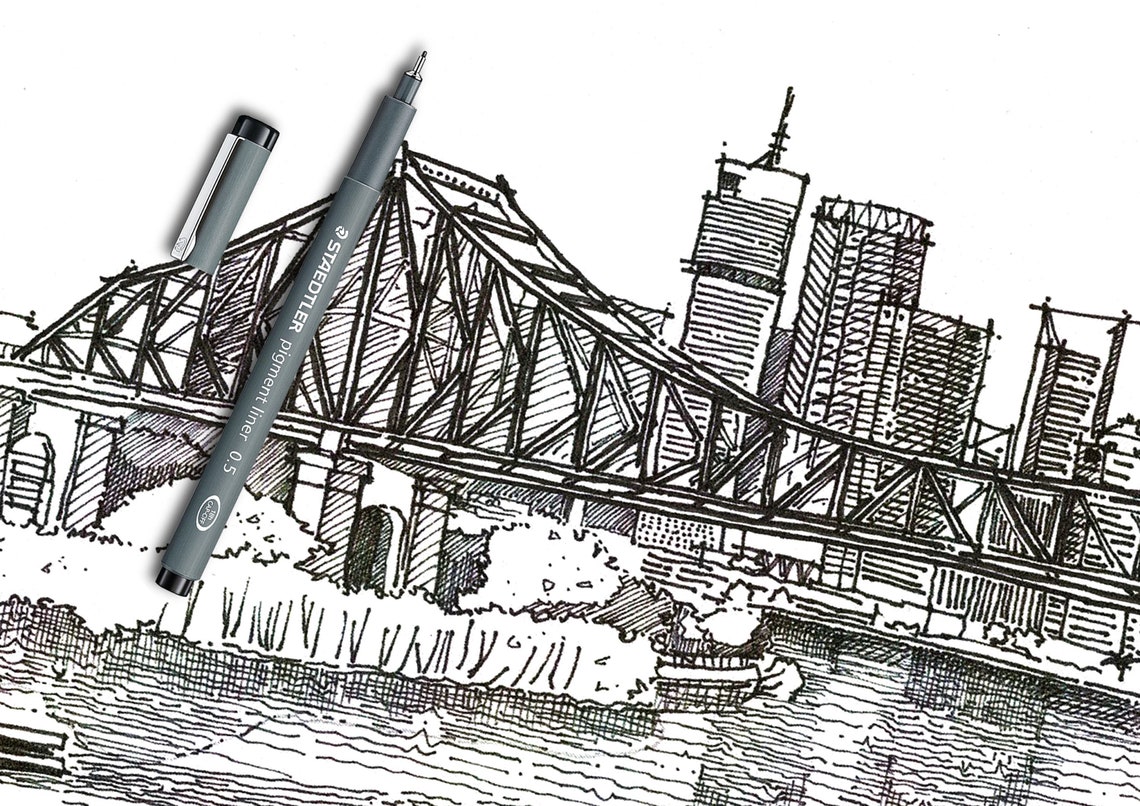 Brisbane Skyline, Story Bridge Brisbane, Australian Architecture, Hand ...