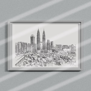 Kuala Lumpur Skyline Sketch, Petronas Towers Drawing, Architectural ...