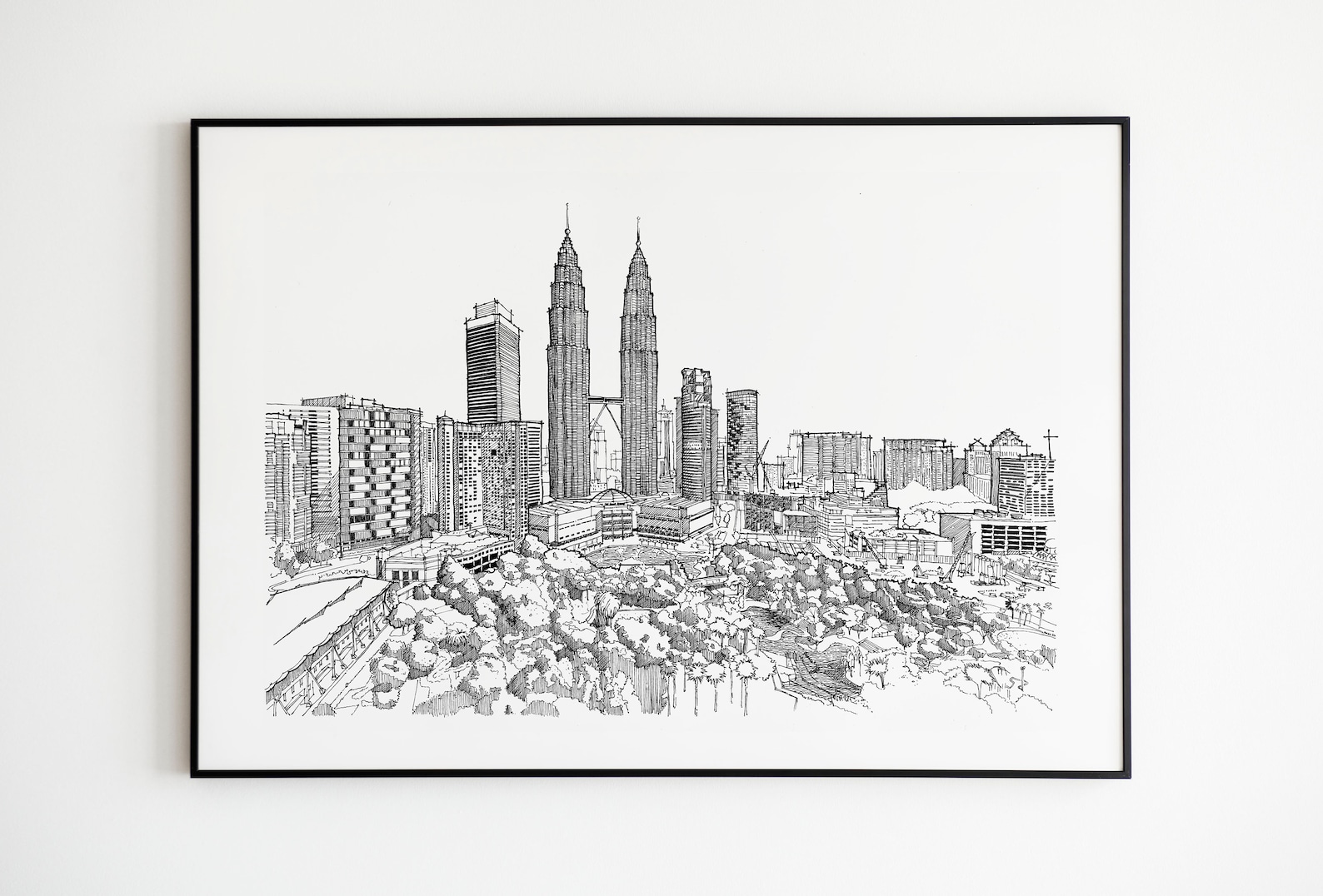 Kuala Lumpur Skyline Sketch, Petronas Towers Drawing, Architectural ...