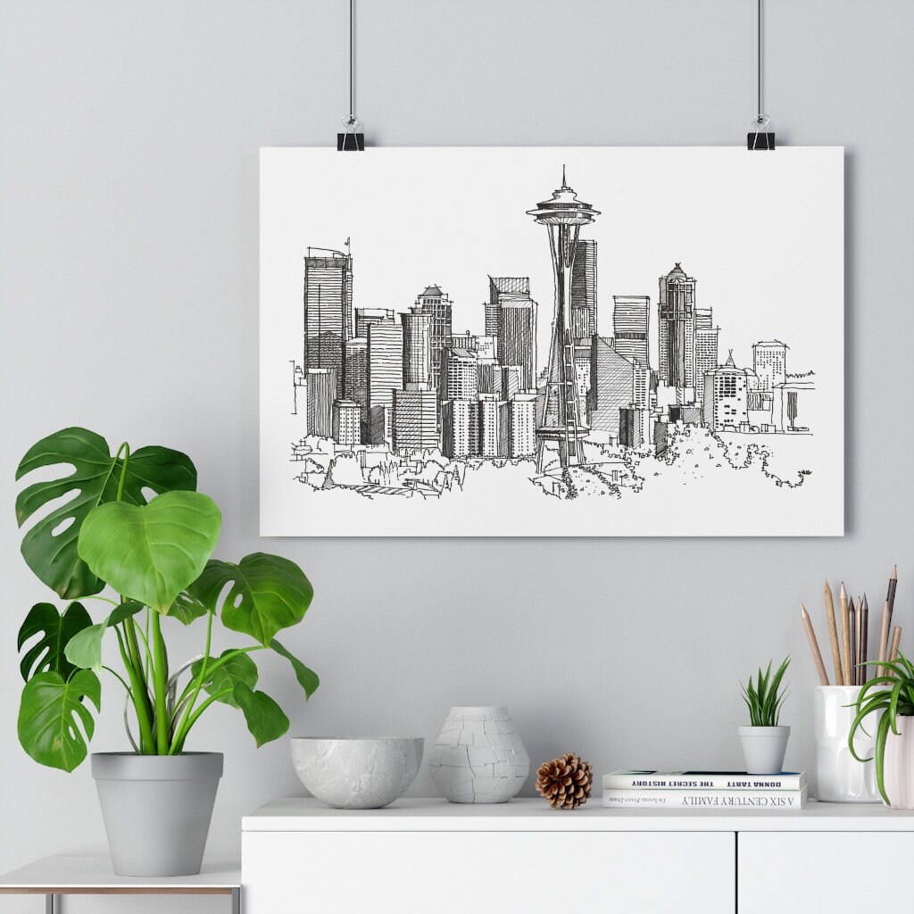 Seattle Skyline, Space Needle, America, World Architecture, Hand Drawn ...