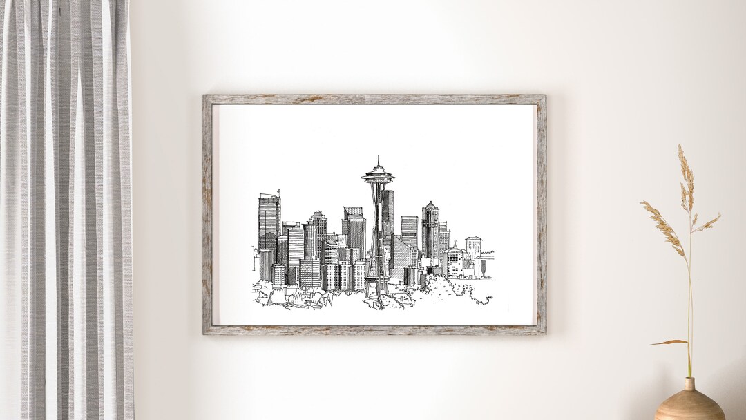 Seattle Skyline, Space Needle, America, World Architecture, Hand Drawn ...