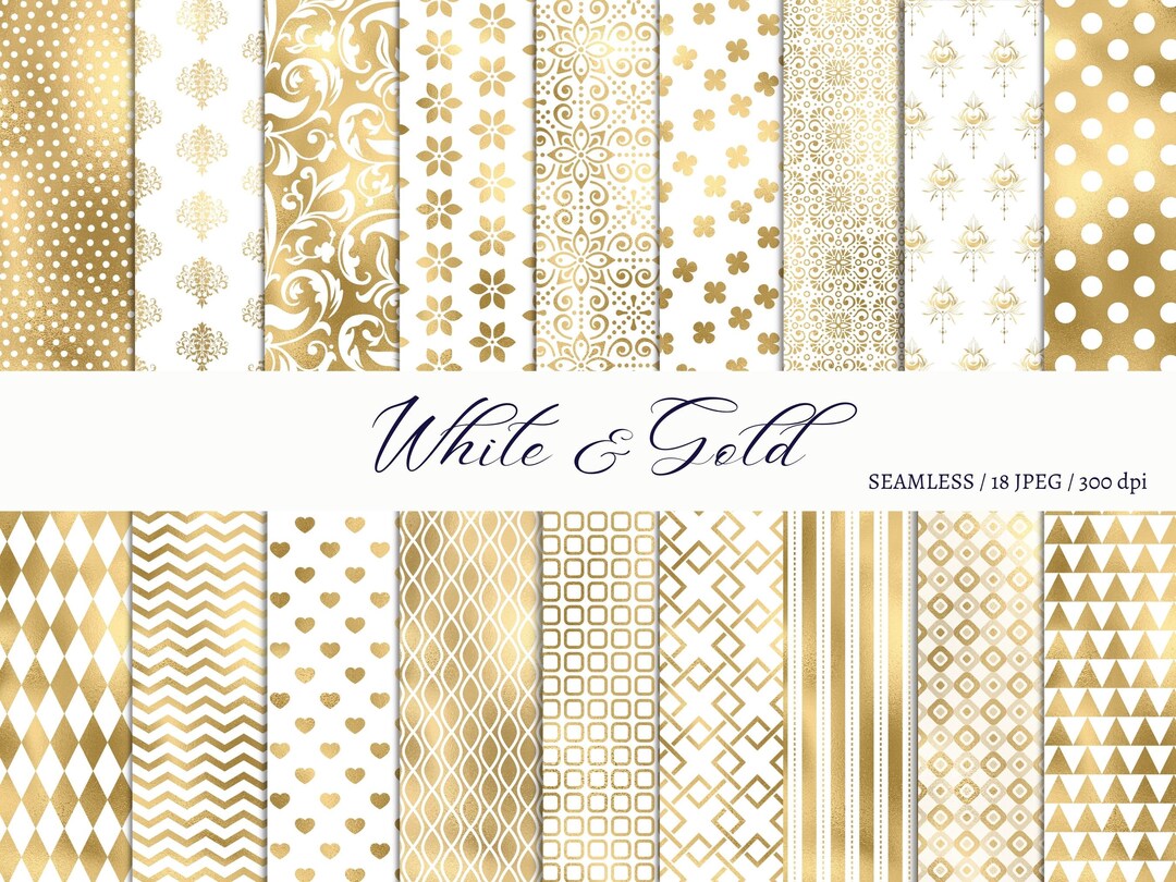 Gold and White Digital Paper, Seamless White and Gold Digital Papers ...