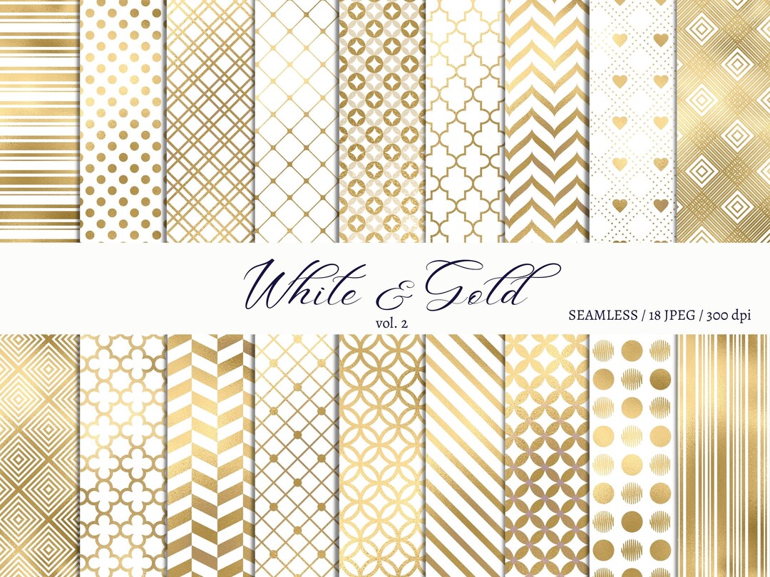 Gold and White Digital Paper Vol. 1, Seamless White and Gold Digital ...