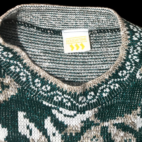 90s Vintage Metallic Green & Gold Floral Pullover Swe… - Gem