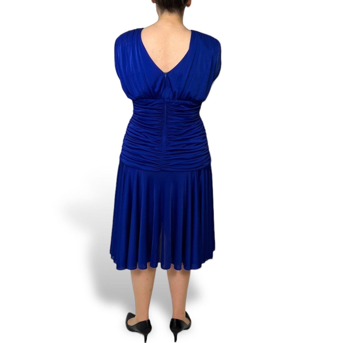 Blueberry Bombshell 80s Vintage Drop Waist Blue Stretch Satin Formal ...