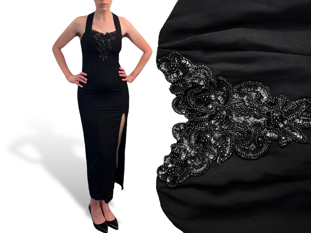 Black Sequined Goth Prom Dress 90s Vintage Jump Gown Formal Cutout Back ...