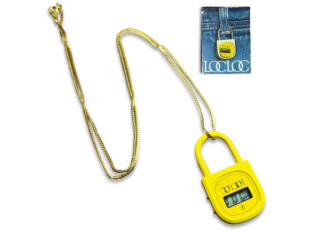 80s Vintage Yellow Lacquered Lock LCD Digital Locloc Pendant Watch ...