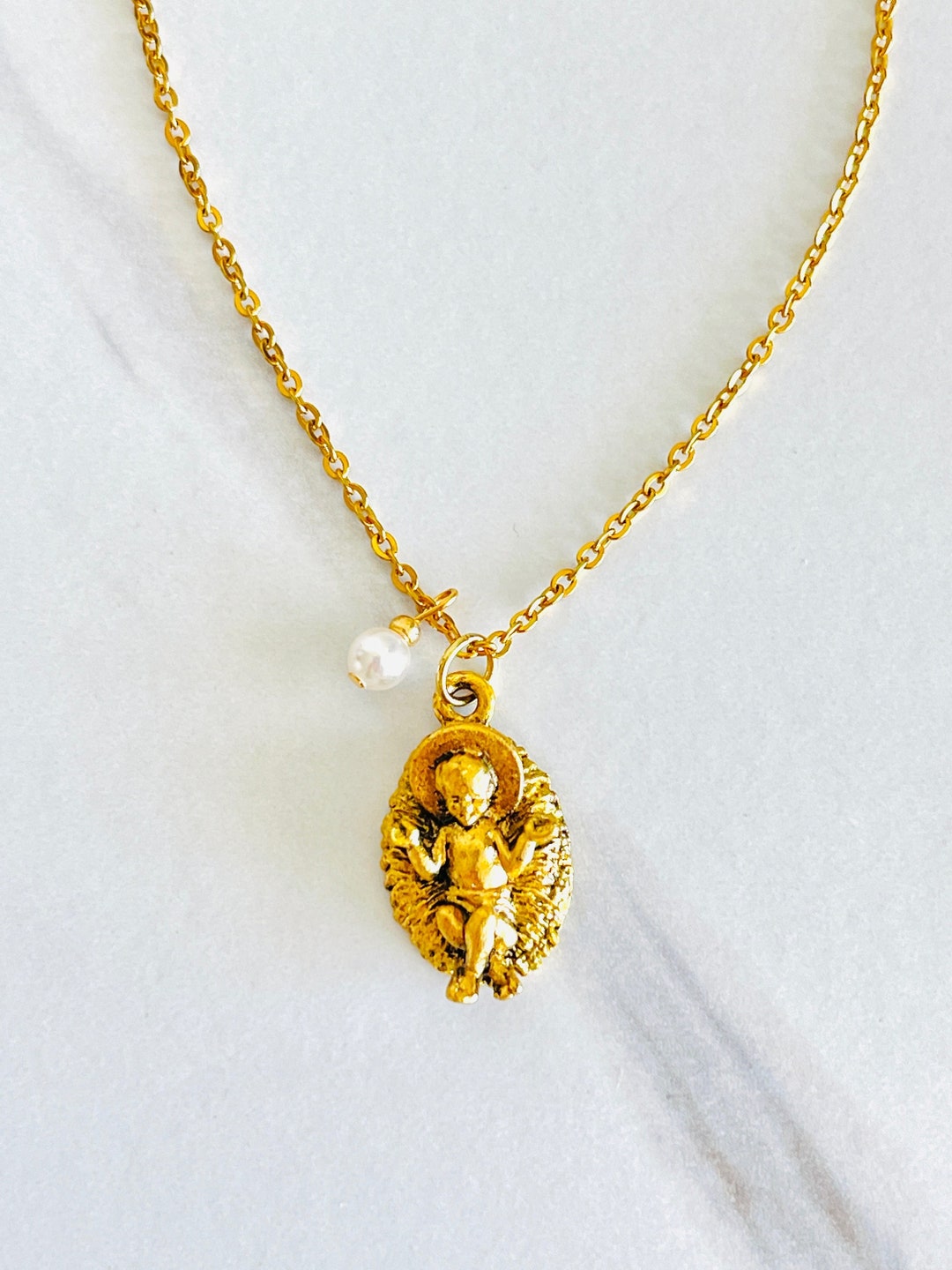 Christian Gifts and Christmas Nativity Jesus Gold Charm and a Pearl ...