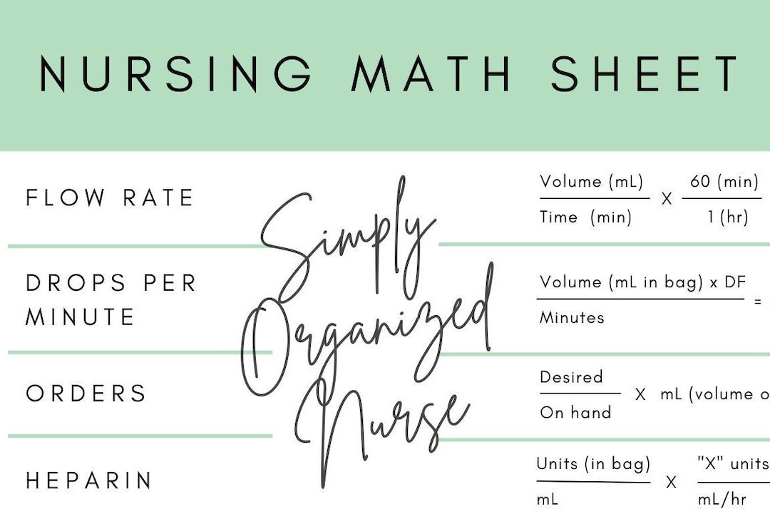 Nursing Math Sheet - Etsy