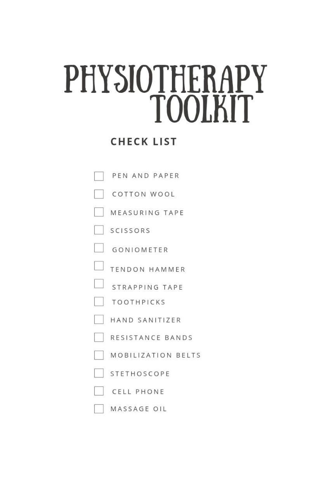 Physiotherapy Toolbox Checklist - Etsy