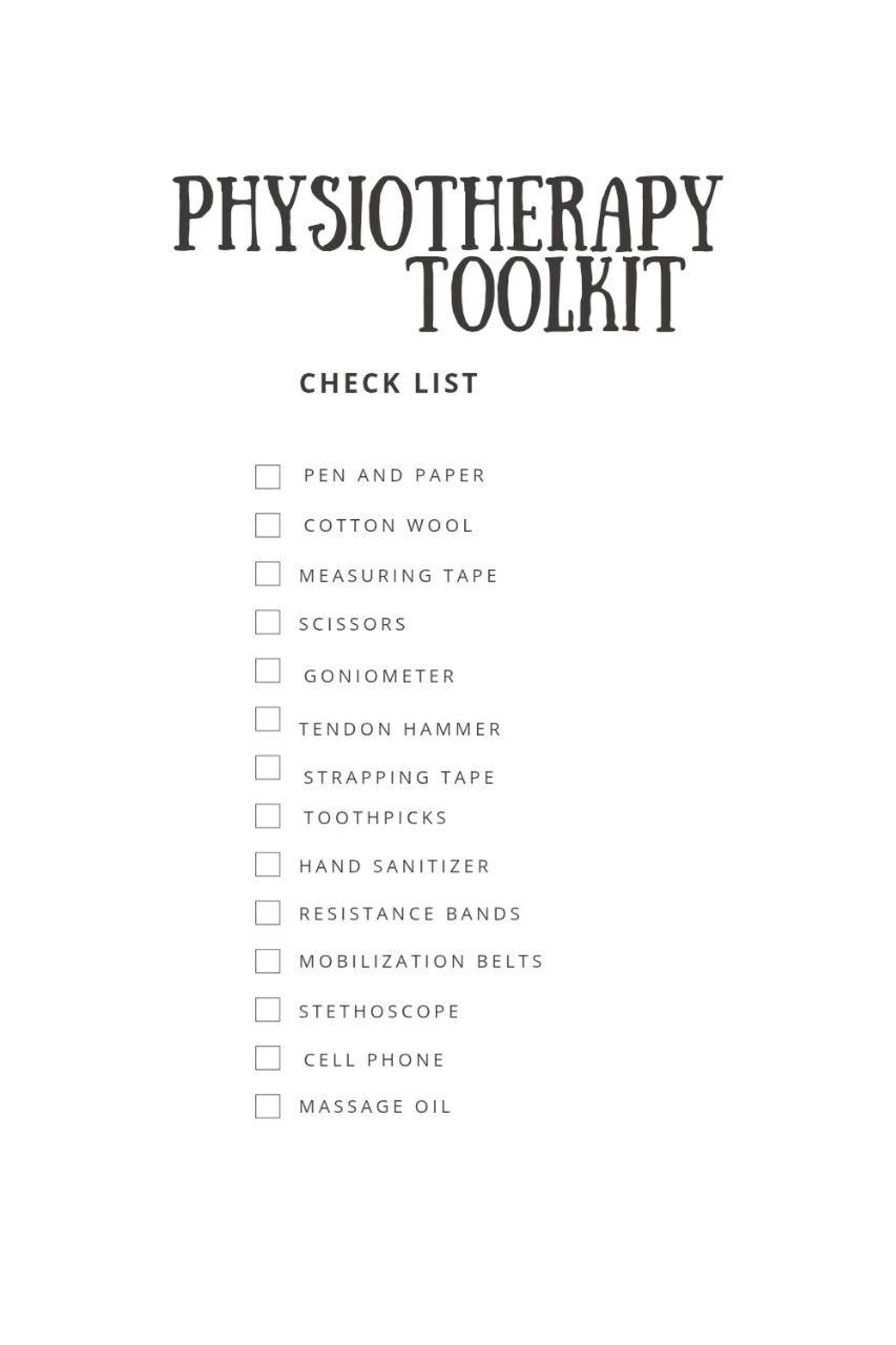 Physiotherapy Toolbox Checklist - Etsy
