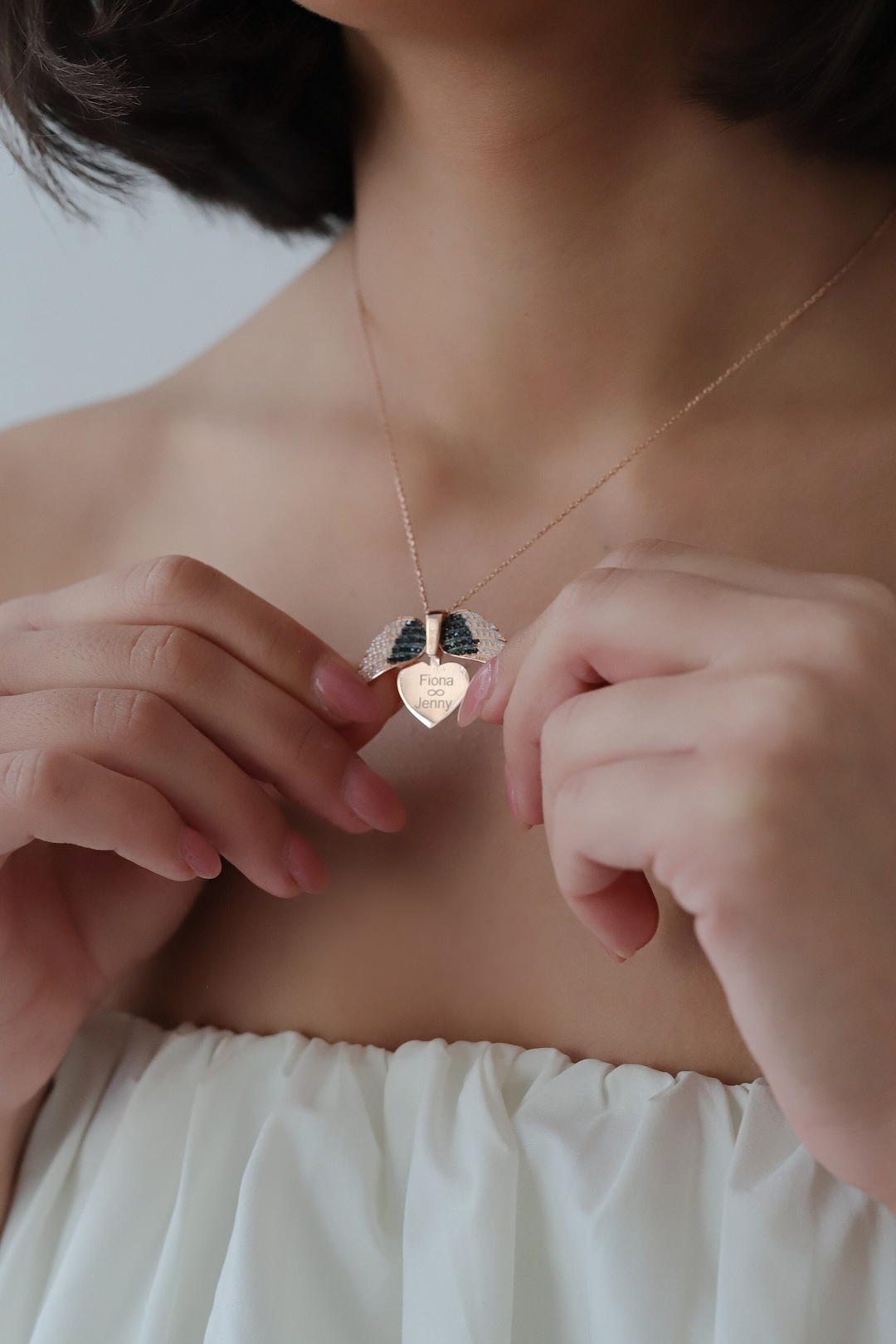 Engraved Heart Necklace 925 Sterling Silver & 14K Gold • Openable ...