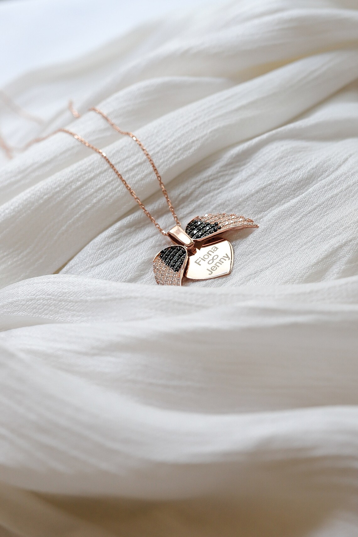 Engraved Heart Necklace 925 Sterling Silver & 14K Gold • Openable ...