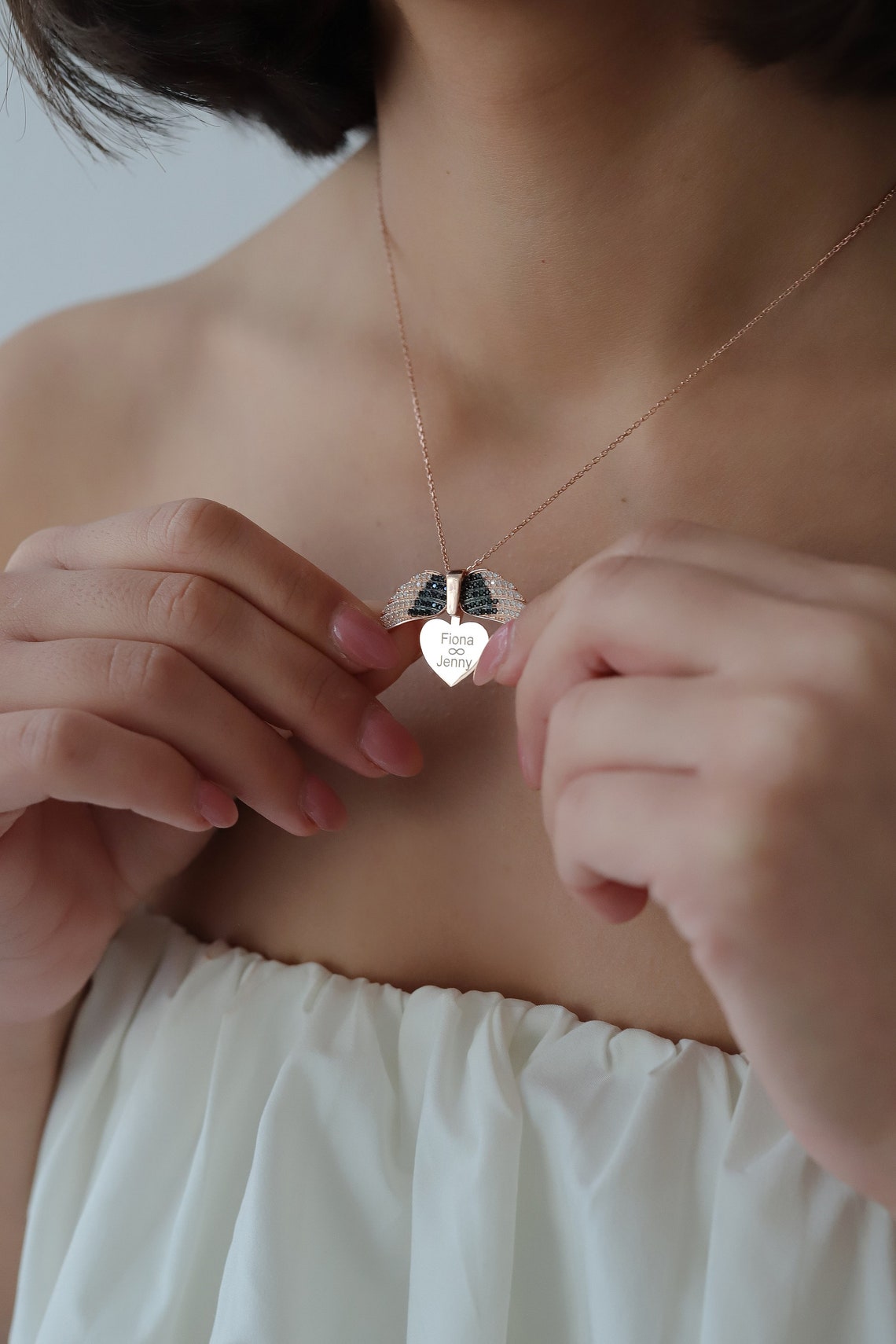 Engraved Heart Necklace 925 Sterling Silver & 14K Gold • Openable ...