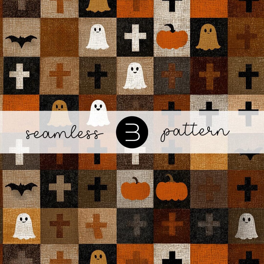 Vintage Halloween Digital Paper: Seamless Patchwork Pattern (12x12in ...