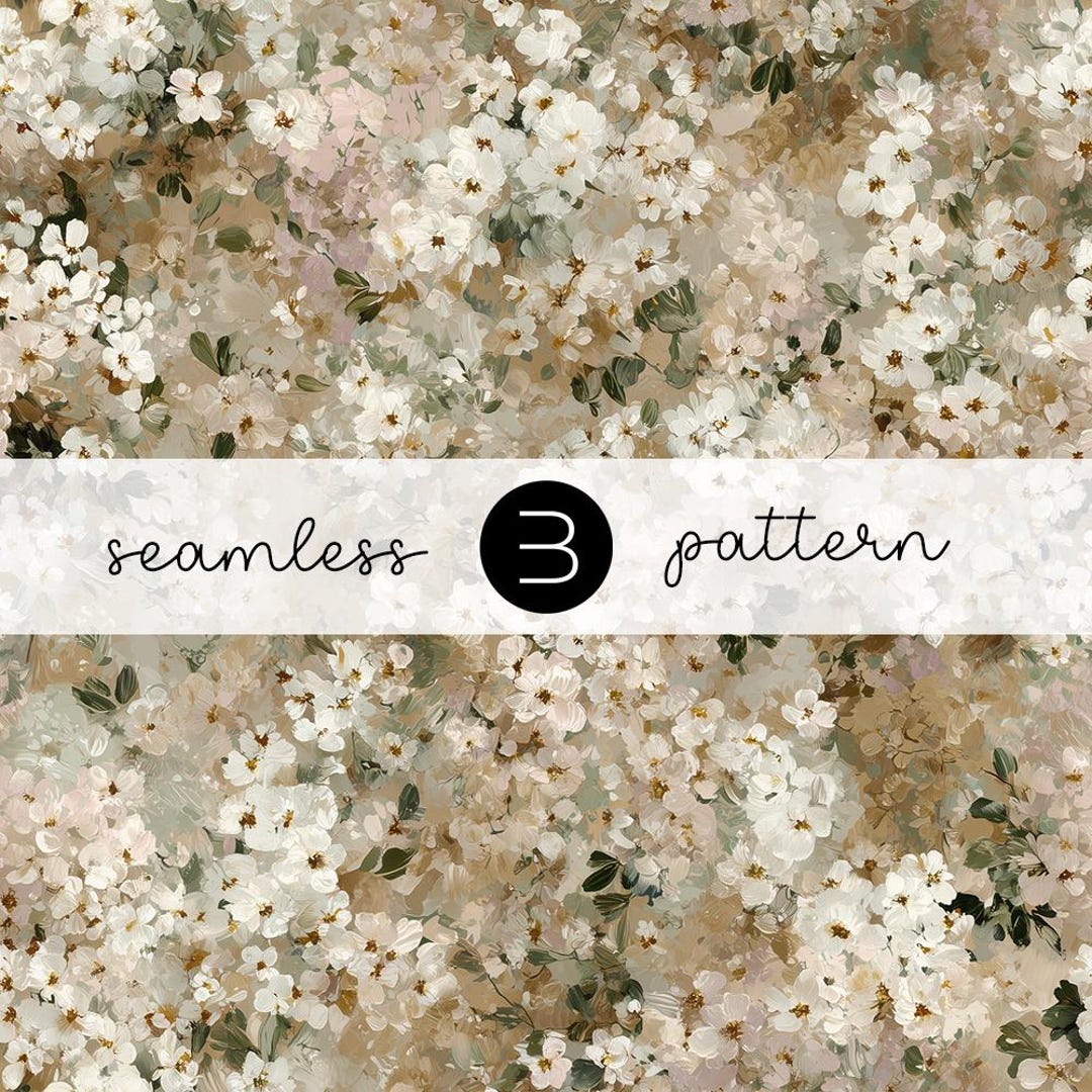 Wildflower Meadow Pattern: Seamless Beige Blossoms (JPG Digital ...