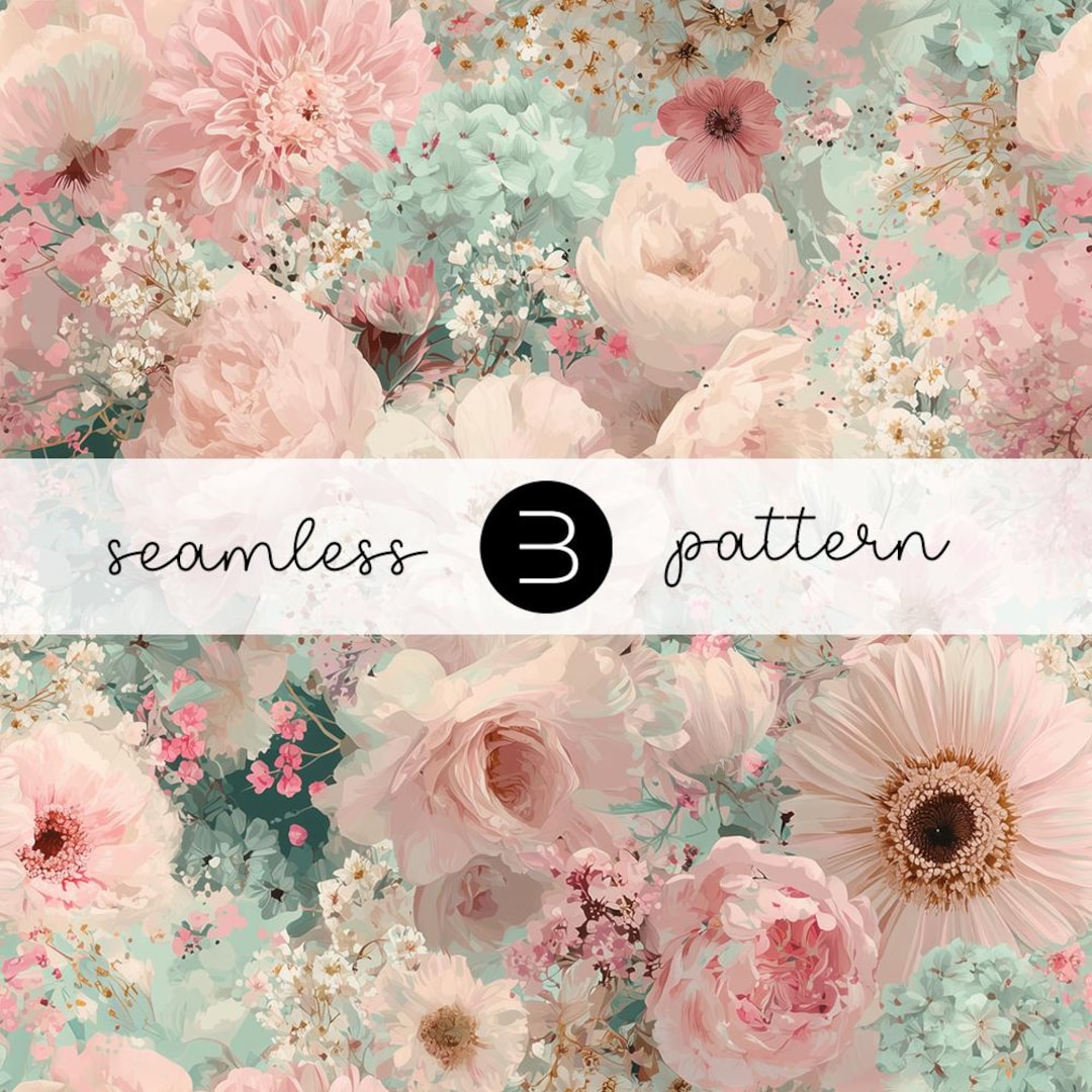 Mint Pink Floral Botanical Pattern Seamless Soft Spring Flowers for ...