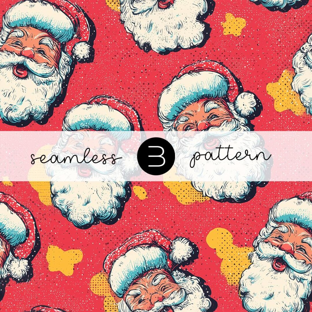 Retro Santa Face Pattern - Seamless Pop Art Christmas Santa ...