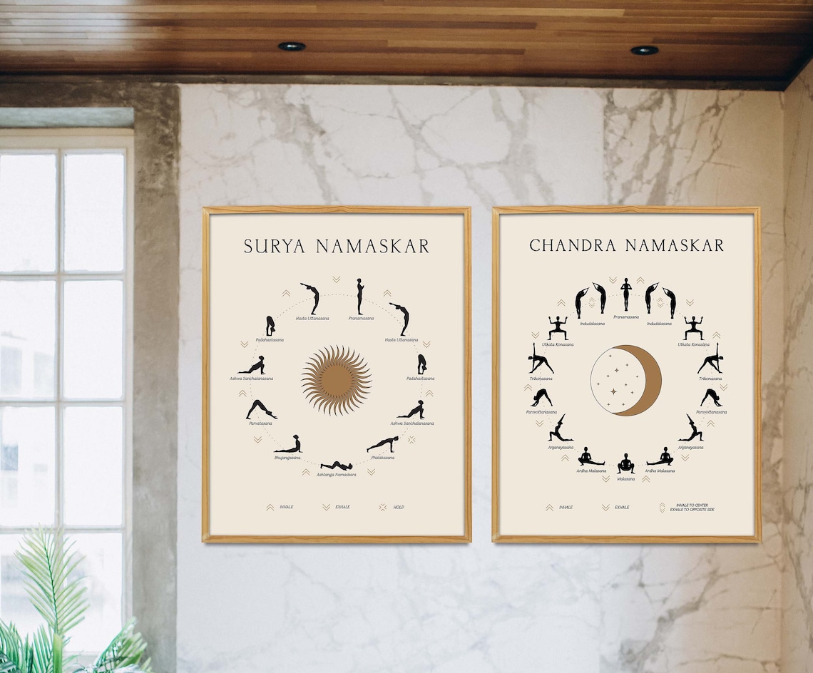 Sun and Moon Salutation Poster Yoga Poses Print Yoga Routine - Etsy