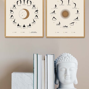 Sun and Moon Salutation Poster, Yoga Poses Print, Yoga Routine Poster ...
