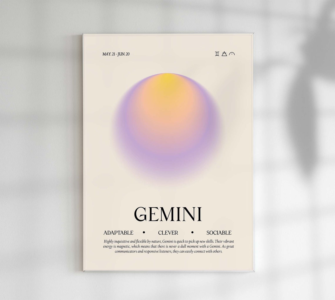 Gemini Art Zodiac Poster Gemini Gift Star Sign Decor - Etsy