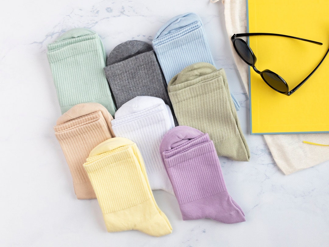 Women's Crew Socks, Pastel Color Plain Socks, School Socks, Solid Color ...