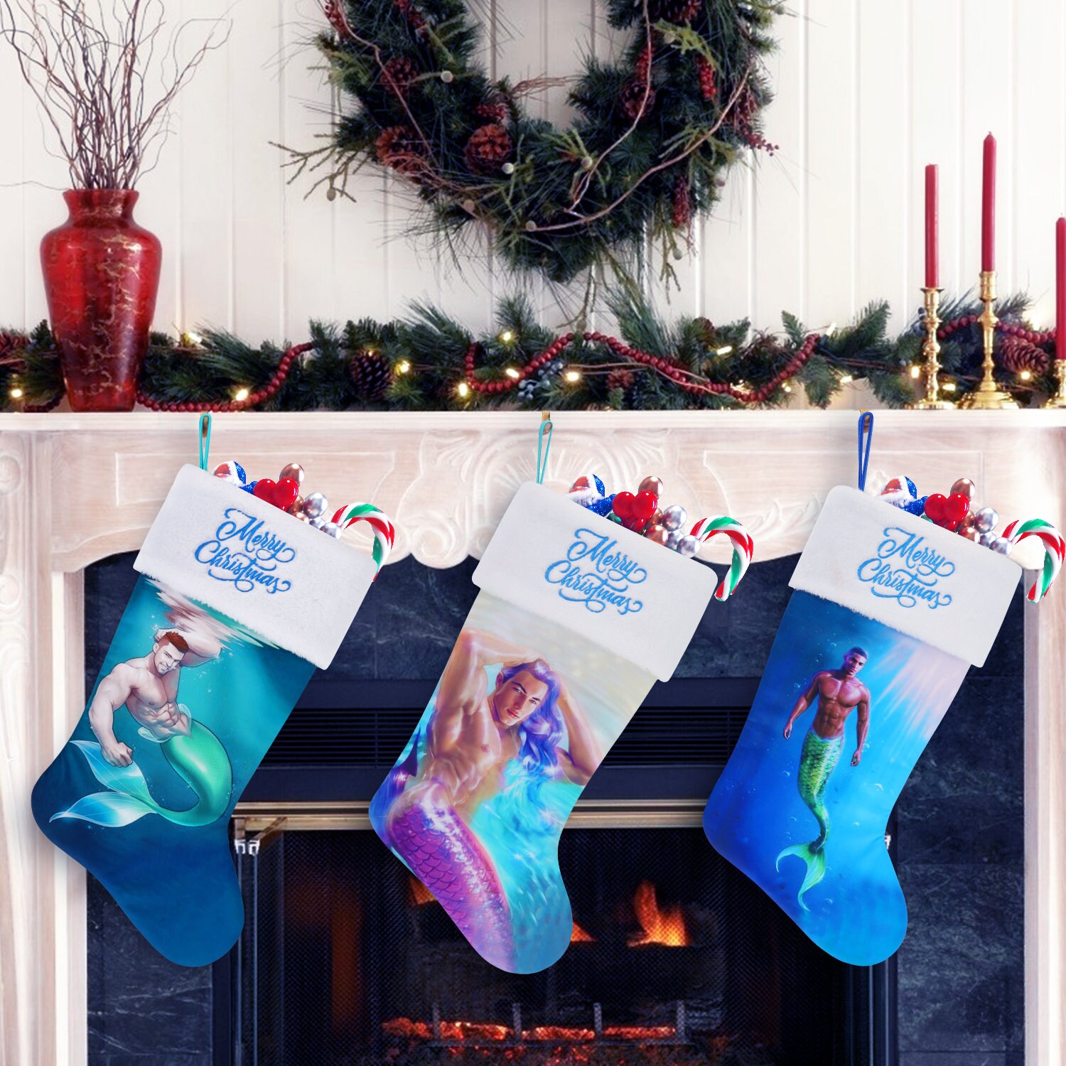 Hot Black Merman Christmas Stocking - Etsy