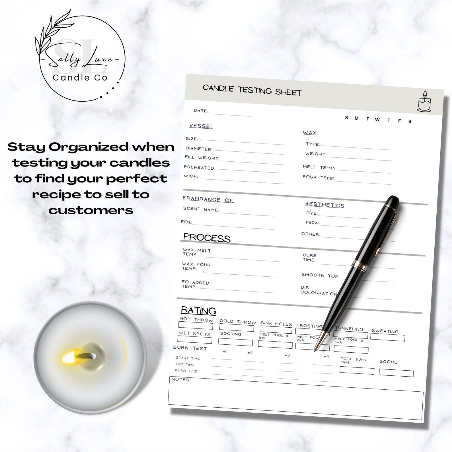 Candle Testing Sheet - Etsy
