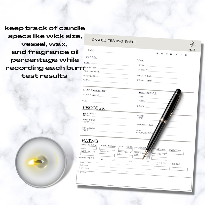 Candle Testing Sheet - Etsy
