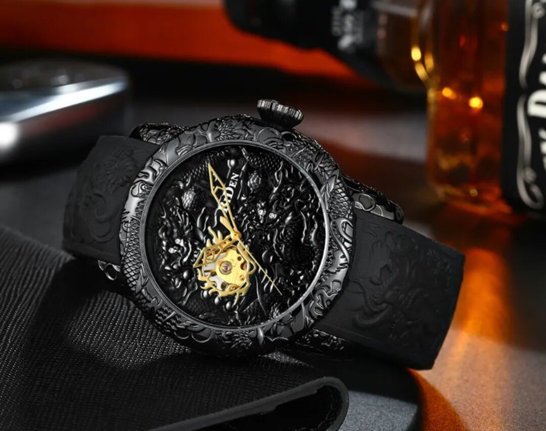Men's Watch Dragon Engraved 3D Mechanical Automatic Watches for Him ...
