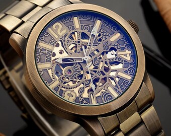 Men's Watches Skeleton Mechanical Automatic Engraved - Etsy