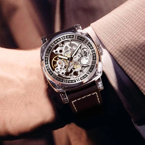 Men's Watches Skeleton Mechanical Automatic Engraved, Stainless Steel ...