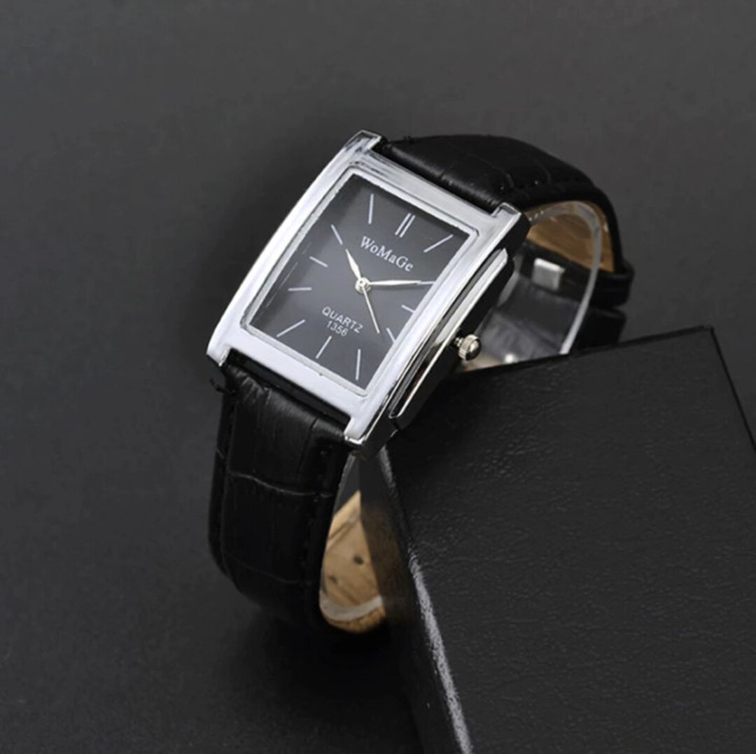 Men's Watch Stainless Steel Leather Square Rectangle - Etsy