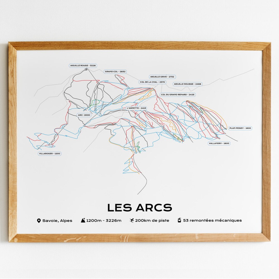 Poster of the Piste Map for the Les Arcs Ski Resort - Etsy