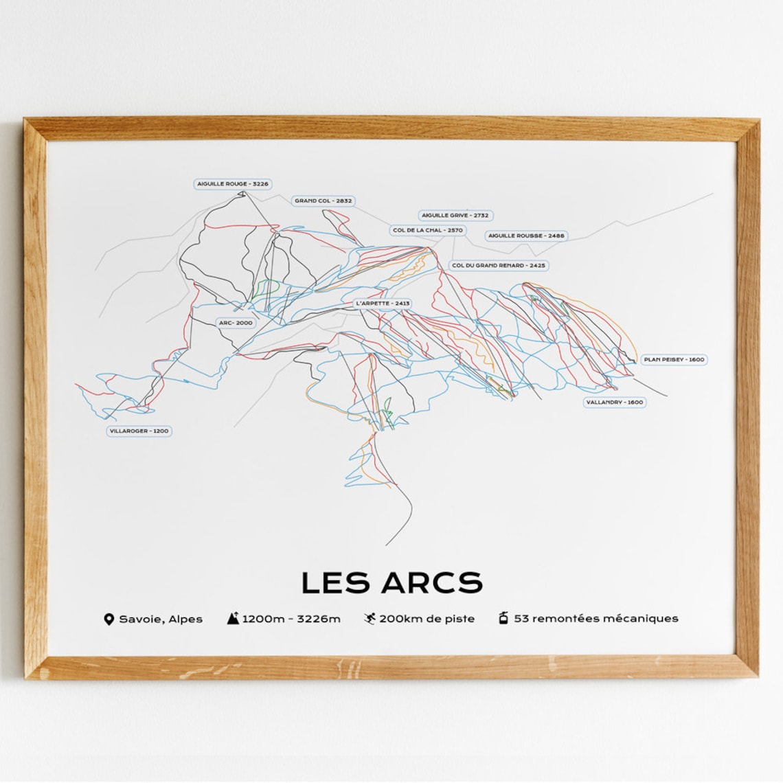 Poster of the Piste Map for the Les Arcs Ski Resort - Etsy