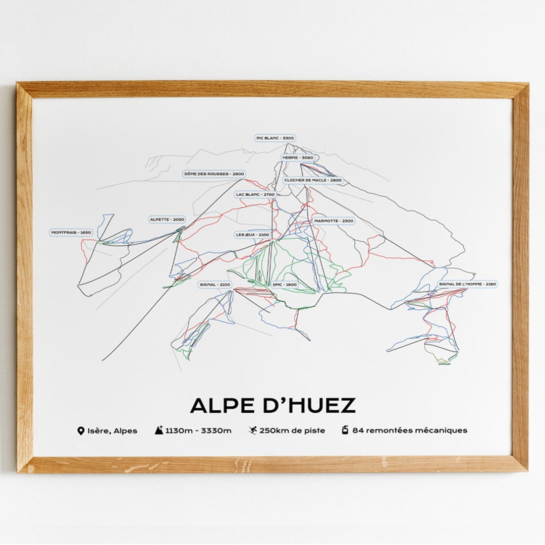 Poster of the Alpe D'huez Ski Resort Piste Map - Etsy UK