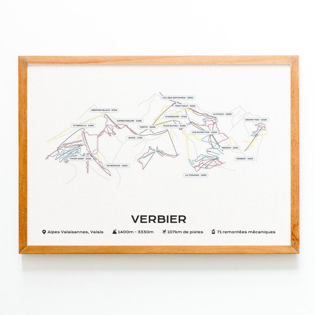 Poster / Poster of the Slope Map of the Verbier Resort | Ski Resort Map ...