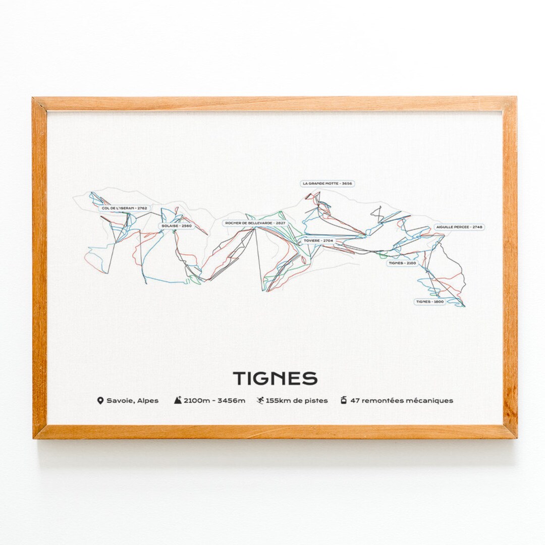 Poster / Poster of the Slope Map of the Tignes Resort Ski Resort Map ...
