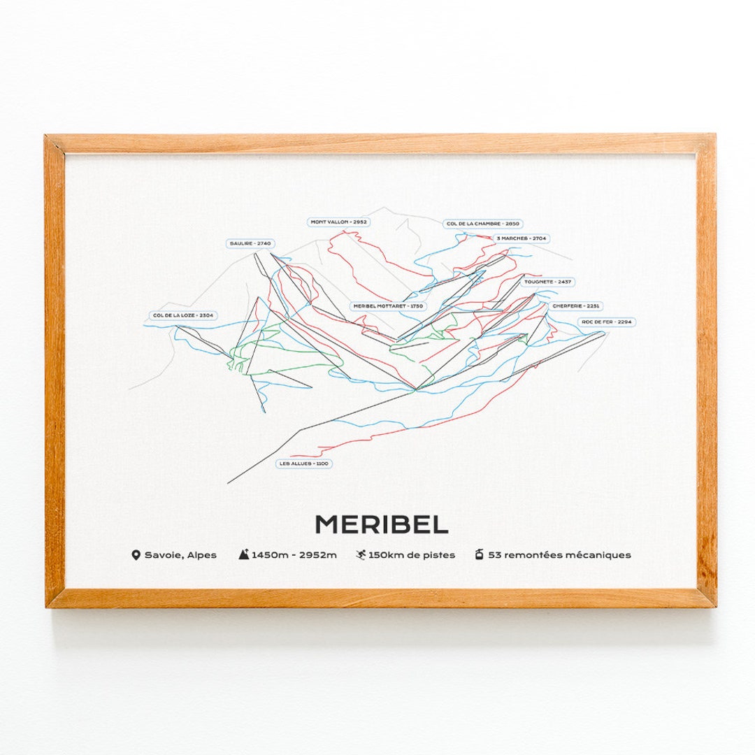 Poster / Poster of the Piste Map of the Meribel Resort Ski Resort Map ...