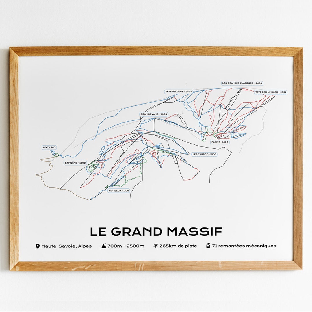 Poster of the Grand Massif Ski Resort Piste Map - Etsy