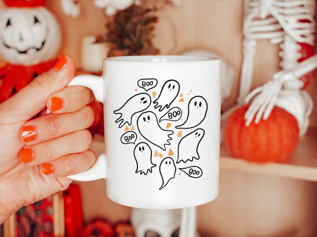 BOO Cute Ghost Coffee Mug Ghost Doodle Mug Cute Halloween Mug Halloween ...