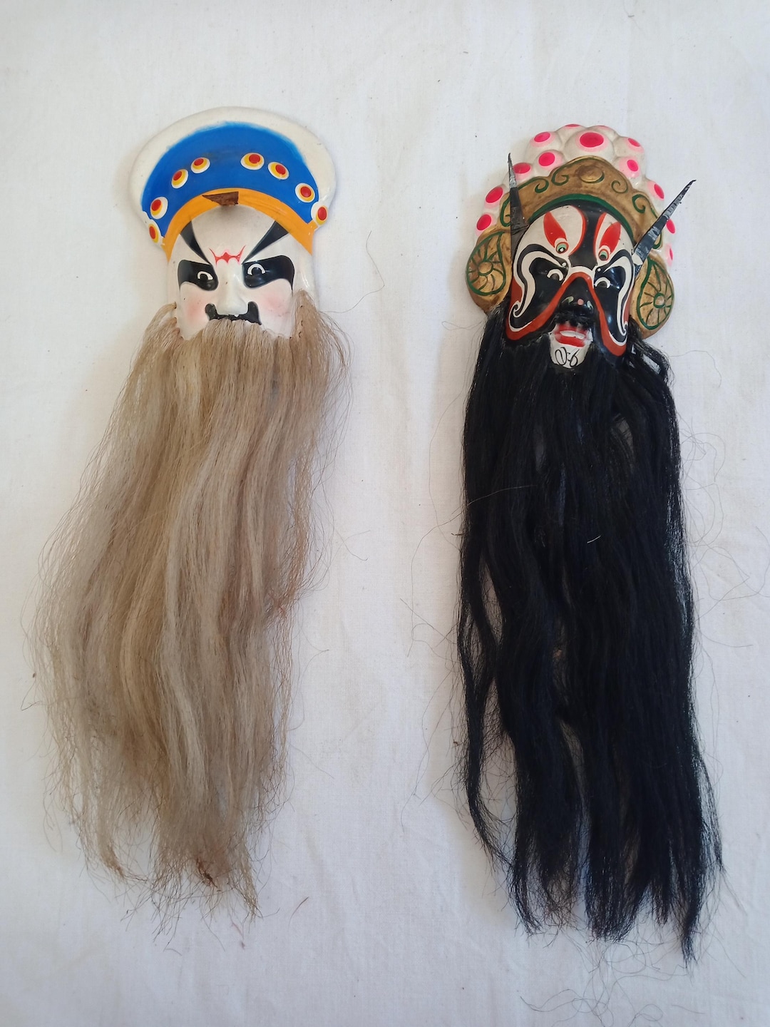 Jingju Terracotta Mask Hand Painted With Long Beard - Authentic Chinese ...